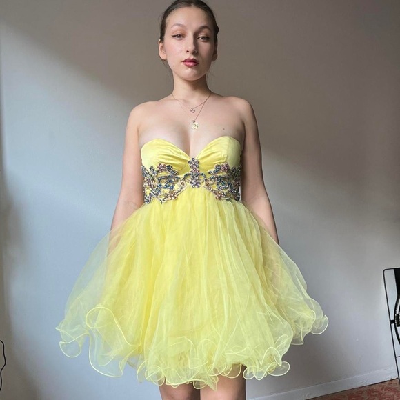 Sherri Hill | Dresses | Y2k Yellow Micro Mini Tulle Prom Dress | Poshmark